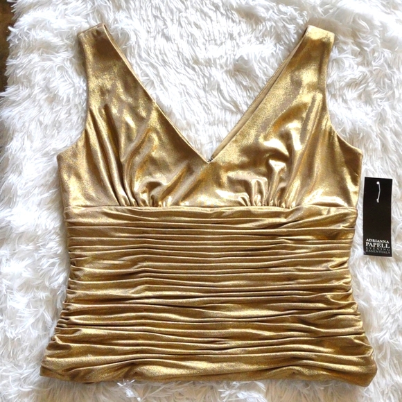 Adrianna Papell | Tops | Nwt Adriana Papell Gold Satin Shimmer Ruched ...